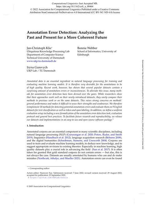 Pdf Annotation Error Detection Analyzing The Past And Present For A More Coherent Future