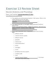 Bio Exercise 13 Docx Exercise 13 Review Sheet Neuron Anatomy And Physiology Name Lab Time Date