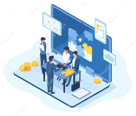 아이소메트릭 팀워크 브레인스토밍 팀 회의 3d 개념 사람들이 크리에이 티브 비즈니스 팀 브레인스토밍 벡터 일러스트 레이 션 사무실 팀웍 캐릭터 프리미엄 벡터