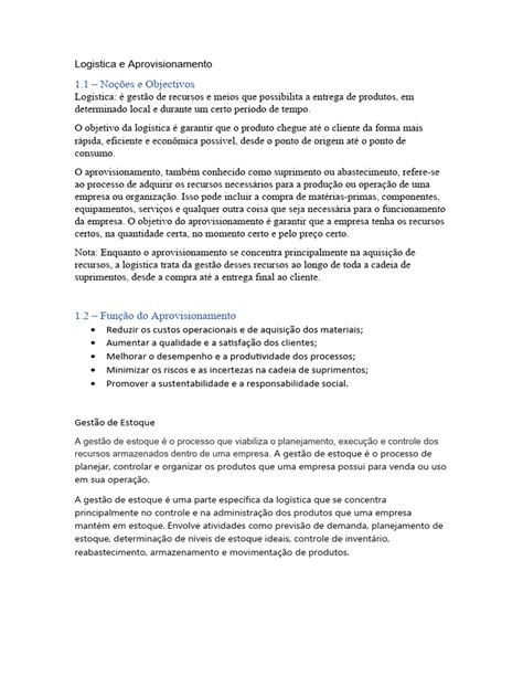 Logística E Aprovisionamento Conceitos Essenciais Pdf