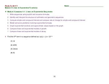 Sequences Linear Exponential Module 3 Lessons 1 20 Study Guide 3