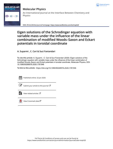 Pdf Eigen Solutions Of The Schrodinger Equation With Variable Mass