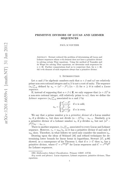 pdf primitive divisors of lucas and lehmer sequences