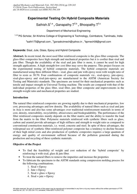 Pdf Experimental Testing On Hybrid Composite Materials