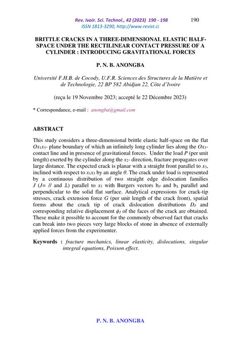 Pdf Brittle Cracks In A Three Dimensional Elastic Half Space Under