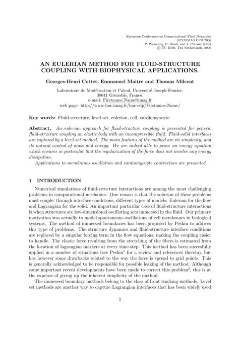 pdf an eulerian method for fluid structure interaction with