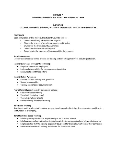 module 7 subtopic 2 level 1 module 7 implementing compliance and operational security
