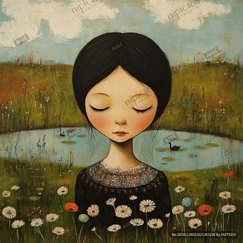 Ai创作图小女孩儿插 文艺梦境小女孩手绘 女孩风景画 原创女孩插画 人与自然类插图 女孩装饰画 女孩插画装饰画 超现实主义意境画 人物装饰画原创 怡然自得的小女孩插画 超现实画作 超现实装饰画