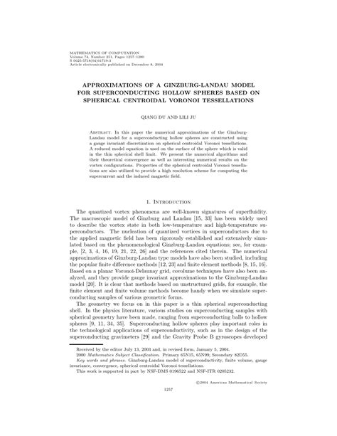 Pdf Approximations Of A Ginzburg Landau Model For Superconducting