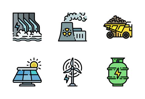 Power Plants Icon Set Vector In Colored Outline Style It Contains