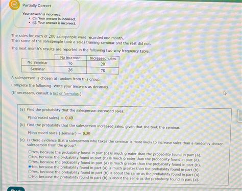 Solved Partially Correctyour Answer Is Incorrect B Your