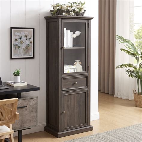 Knubmt Wood Tall Storage Cabinet With 1 Drawer And Inner Shelves