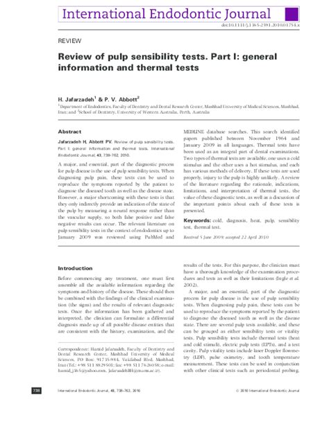 Pdf Review Of Pulp Sensibility Tests Part I General Information And Thermal Tests