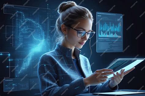 Premium Photo Software Coding Hologram And Woman On Tablet Thinking Of Data Analytics