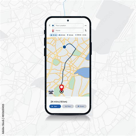 Smartphone Map App With GPS Navigation And Red Marker Pin Point On Screen Vector Illustration