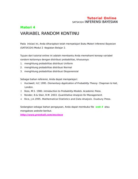 Ppt Inferensi Bayesian Sesi 4 Tutorial Online Sats4324 Inferensi
