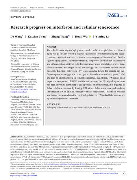 Pdf Research Progress On Interferon And Cellular Senescence