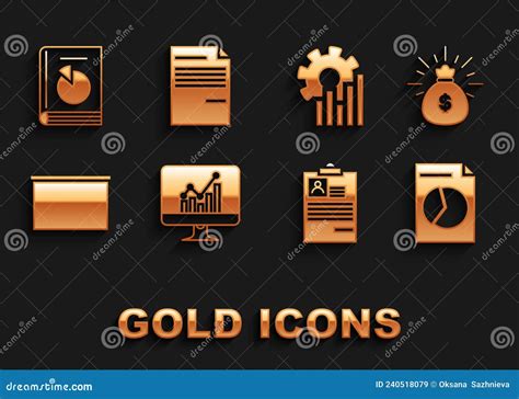 Set Computer Monitor With Graph Chart Money Bag Document Clipboard