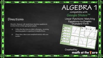 Linear Functions Equations To Graphs Standard Form For Google Slides