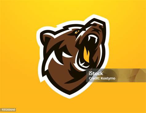 화려한 아이콘 정체성 스포츠 클럽 지역 사회 회사 화가으 르 렁 마스코트 곰 공격을 준비 벡터 일러스트 레이 션 동적 실행 갈색에 대한 스톡 벡터 아트 및 기타 이미지
