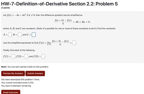 Solved Hw 7 Definition Of Derivative Section 2 2 Problem 5