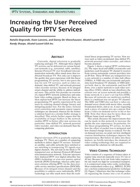 Pdf Increasing The User Perceived Quality For Iptv Services