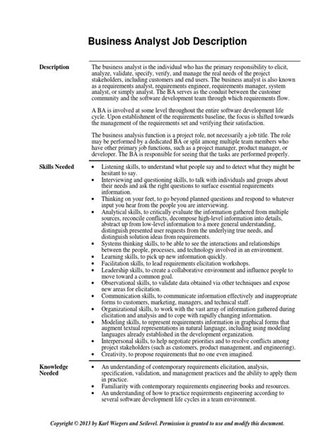 Business Analyst Job Description Intelligence Analysis Software Development