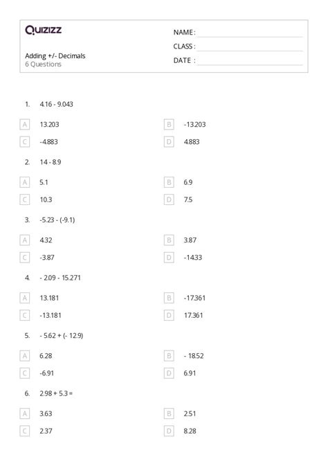 50 Adding Decimals Worksheets For 8th Year On Quizizz Free Worksheets Library