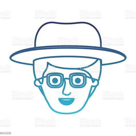 저하 블루 실루엣에 모자와 안경 및 측면 부분 헤어스타일으로 남성 얼굴 경영자에 대한 스톡 벡터 아트 및 기타 이미지 경영자