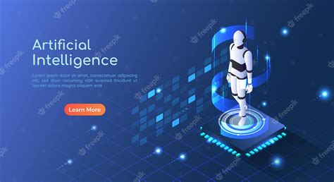 Premium Vector 3d Isometric Web Banner Ai Robot Floating On Computer Chip Circuit Board