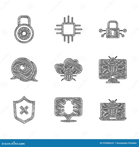 Set System Bug On A Cloud Monitor Shield With Cross Mark Eye Scan