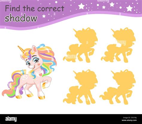 Find The Correct Shadow Cute Cartoon Long Rainbow Mane Unicorn