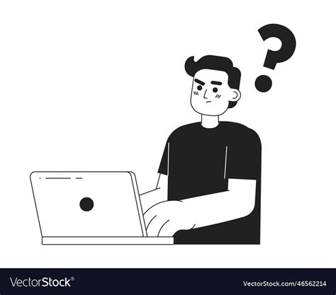 Confused Programmer With Laptop Monochromatic Vector Image