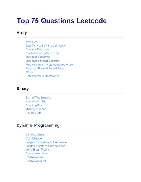 Top 75 Questions Leetcode Top 75 Questions Leetcode Array Two Sum