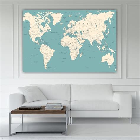 Large High Resolution World Map Poster Or Wall Art Canvas Print Home