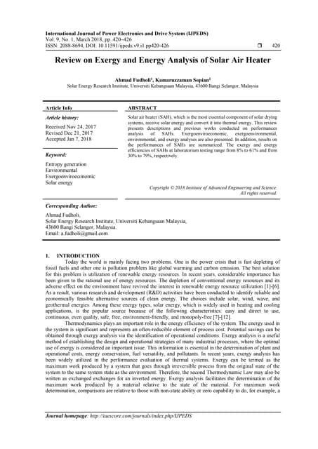 Review On Exergy And Energy Analysis Of Solar Air Heater Pdf