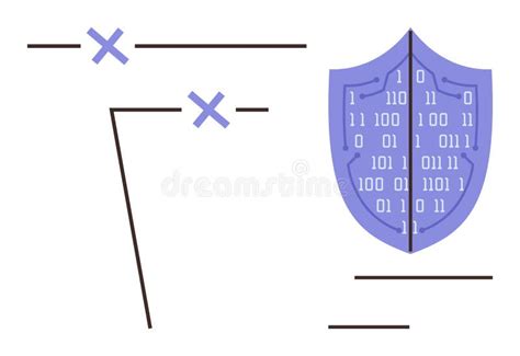 Cybersecurity Shield Protecting Data With Binary Code Elements Stock