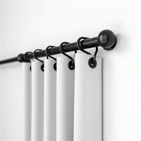 A Matte Black Telescopic Curtain Rod With Round Ball Finials Mounted On