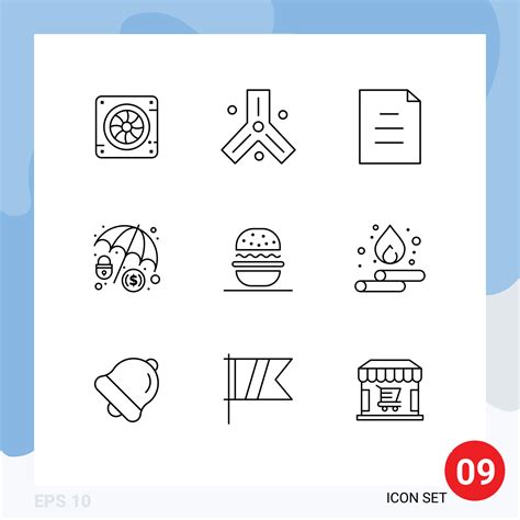 9 User Interface Outline Pack Of Modern Signs And Symbols Of Usa Eat Document Burger Dollar