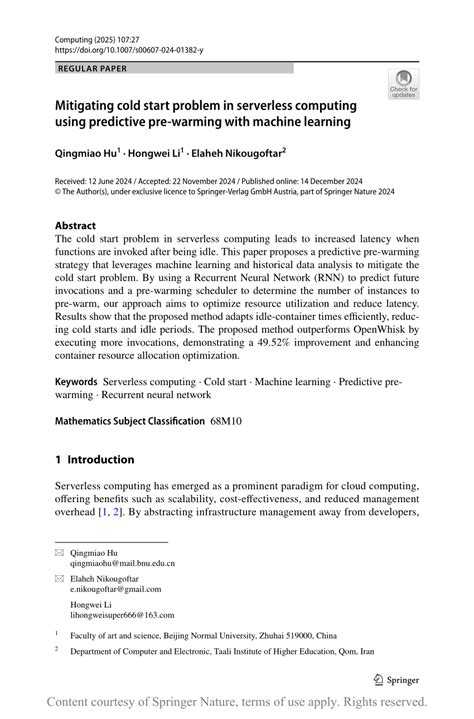 Mitigating Cold Start Problem In Serverless Computing Using Predictive