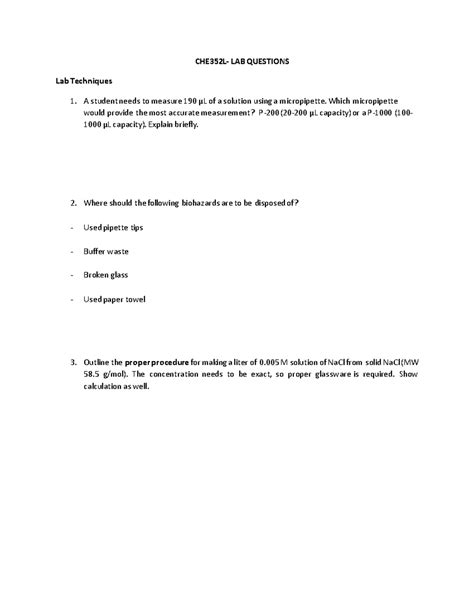 Labmidterm Practice Sp Practice CHE L LAB QUESTIONS Lab Techniques A Babe Needs To