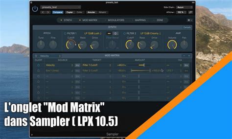 l onglet mod matrix dans sampler logic pro x v10 5