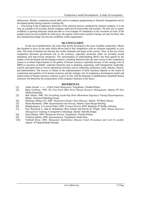 Competency Model Development A Study Of Conceptual Framework Pdf