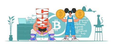 디지털 자금 관리 개념입니다 사람들은 비트 코인과 상호 작용합니다 개념에 대한 스톡 벡터 아트 및 기타 이미지 개념 경제