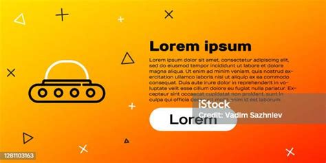 노란색 배경에 격리 된 라인 Ufo 비행 우주선 아이콘 플라잉 접시 외계인 우주선 미래지향적인 알 수 없는 비행 물체 다채로운 개요 개념 벡터 개념에 대한 스톡 벡터 아트