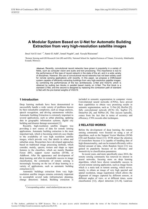 Pdf A Modular System Based On U Net For Automatic Building Extraction From Very High