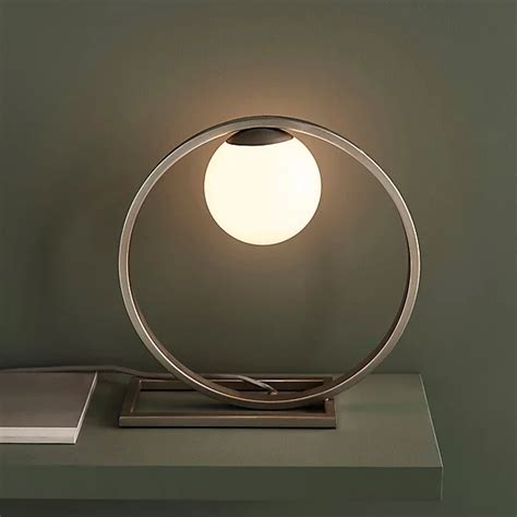 Brushed Silver Table Lamp Light Gloss Opal Glass Shade Circular