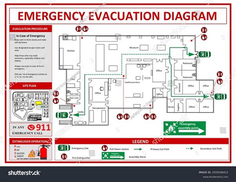 Emergency Evacuation Diagram Clear Exit Routes Stock Illustration