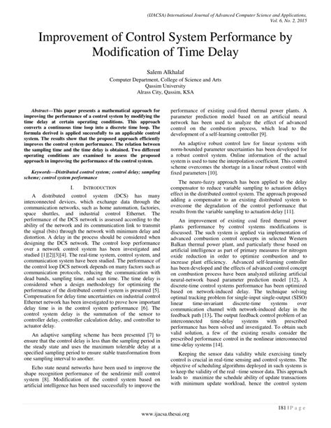 Pdf Improvement Of Control System Performance By Modification Of Time