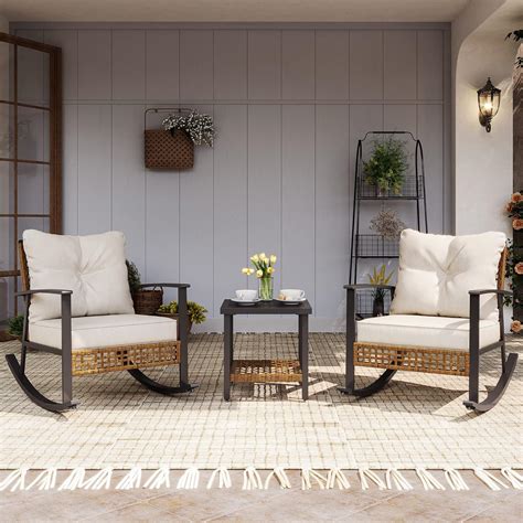 Lausaint Home 3 Piece Rocking Bistro Set Outdoor Patio